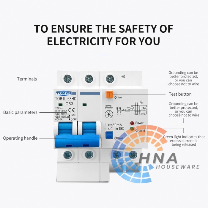Jual Rcbo + Spd 230V 16A - 63A Tomzn Mcb Lightning Protection Residual ...