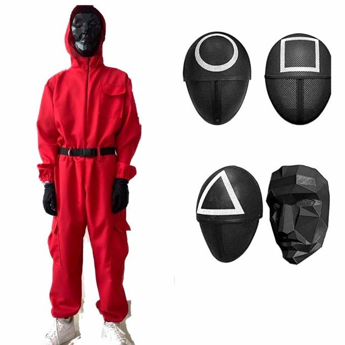 Jual `````````] Kostum Squid Game Jumpsuit Merah Topeng Money Heist ...