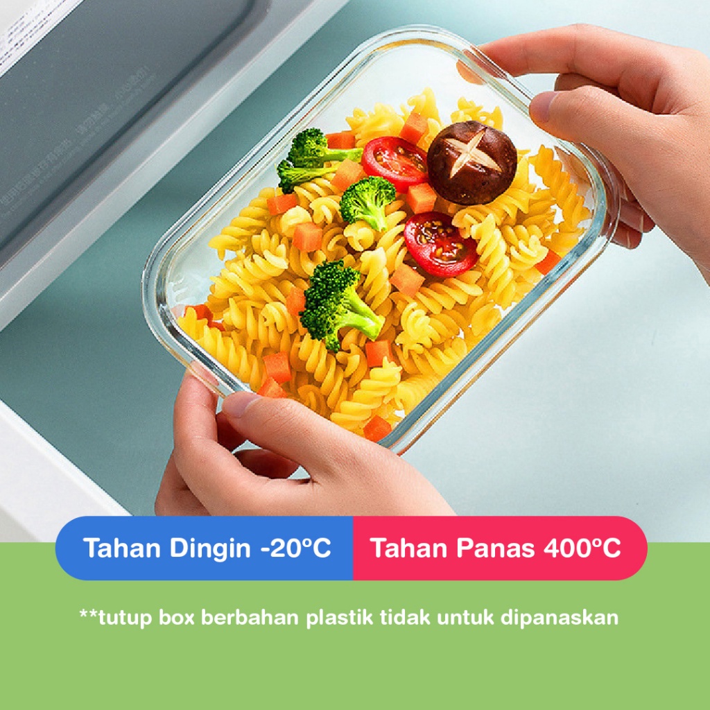 Jual [3 Kolom 1040Ml] Lunch Box Kaca Tahan Panas - Kotak Makanan Kaca ...
