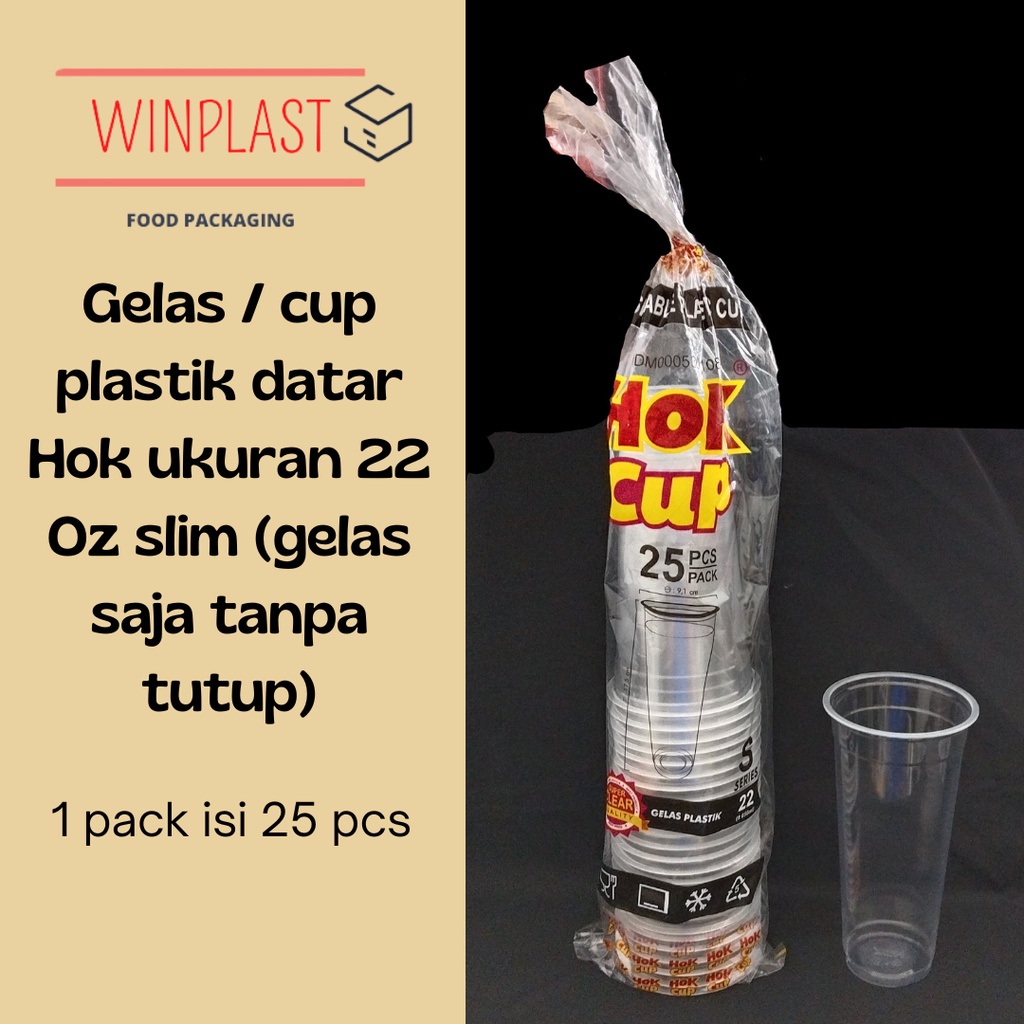 Jual Hok Gelas / Cup Plastik PP Datar Size 22 Oz Slim isi 25 pcs ...