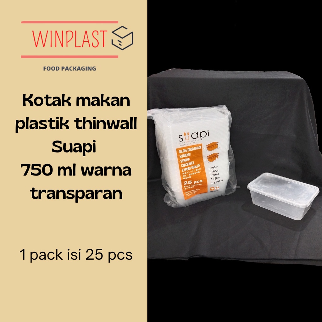 Jual Kotak makan plastik / thinwall Suapi PP 750 ml warna transparan 1 pack isi 25 pcs | Shopee ...