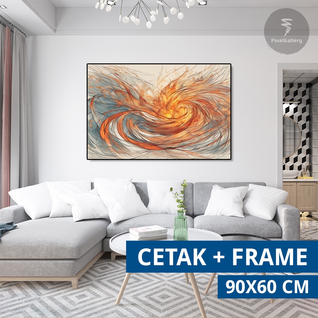 Jual Lukisan MEGAJUMBO 90X60 Abstrak Pusaran Api Hiasan Dinding ...