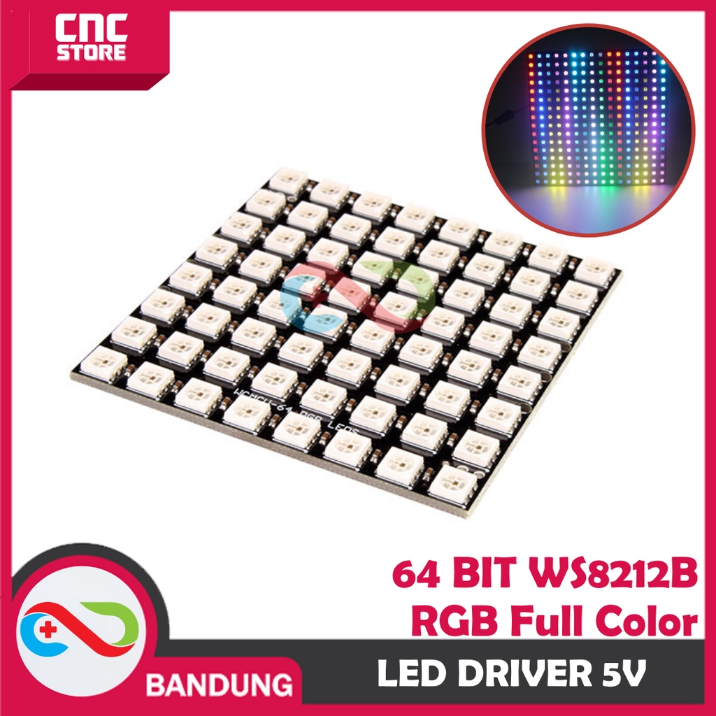 Jual 64 BIT MODULE LED WS2812B NEOPIXEL 5050 RGB FULL COLOR 5V KOTAK ...