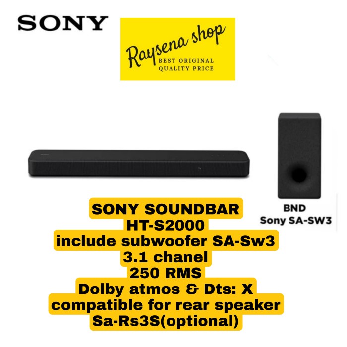Jual SONY HT-S2000 / HTS2000 SOUNDBAR ATMOS WITH SUBWOOFER SA-SW3 ...