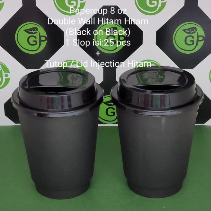 Jual PAPERCUP 8OZ DOUBLE WALL HITAM HITAM +LID INJECTION HITAM (50PCS ...