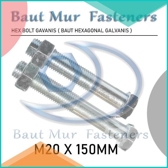 Jual baut mur m20 x 150 / bmp m20 x 150 galvanis / bmp m20 x 150mm ...