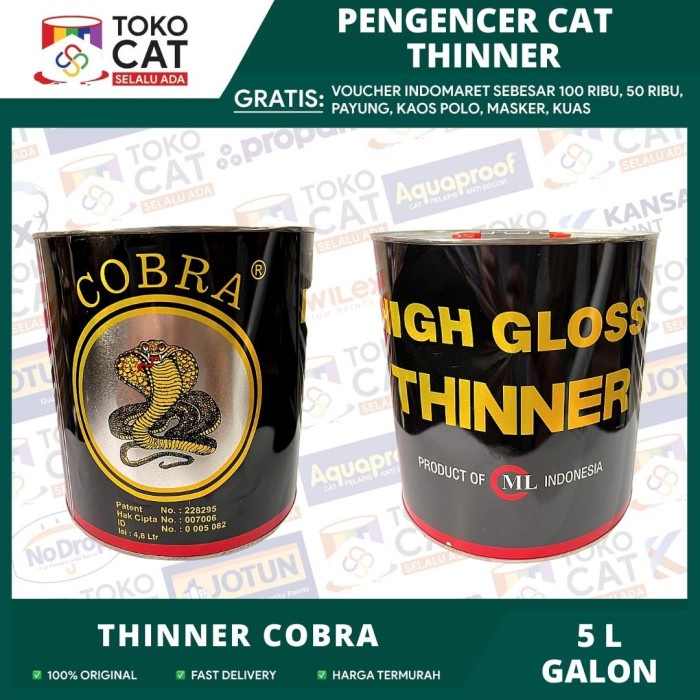 Jual THINNER COBRA HITAM KALENG 5 LITER GALON / PENGENCER CAT / THINER ...
