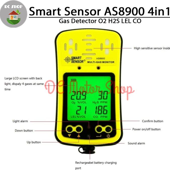 Jual Gas Monitor Smart Sensor 4 In 1 As8900 O2 Co H2S Lel Detector ...