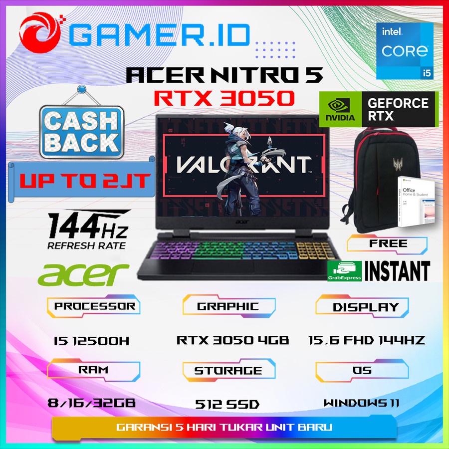 Jual ACER NITRO 5 AN515-58-59X8 RTX3050 4GB i5-12500H 8GB/512SSD 144HZ ...