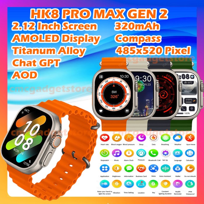 Jual HK8 PRO MAX ULTRA AMOLED DISPLAY SMARTWATCH HK 8 COMPASS 2.12 INCH ...