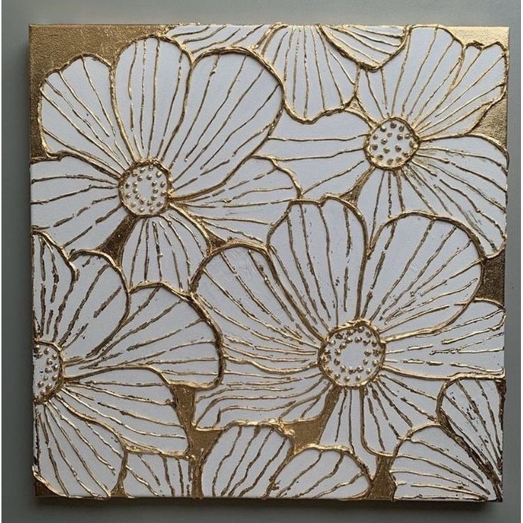 Jual Lukisan Bunga Mawar Gold Teksture Tebal Modern art | Shopee Indonesia