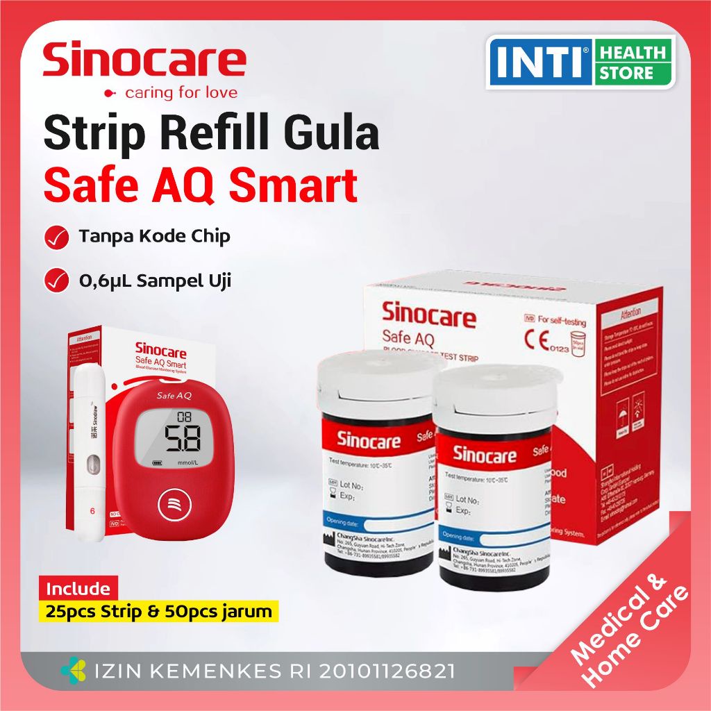 Jual Sinocare | Strip Uji Gula Darah Safe AQ Smart (50 Strip) | Strip ...