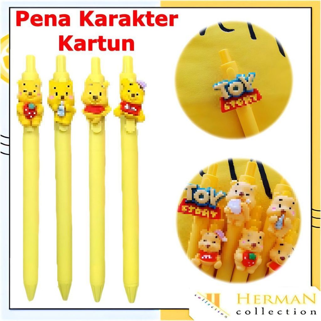 Jual HC Pulpen Bear Kuning Tinta Gel Cair Hitam Motif Animasi Kartun ...