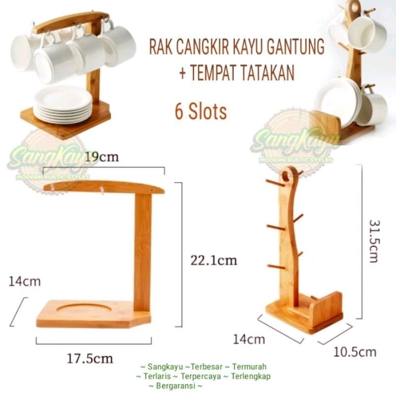 Jual Rak gantung cangkir rak mug holder kayu rak gelas rak dapur ...