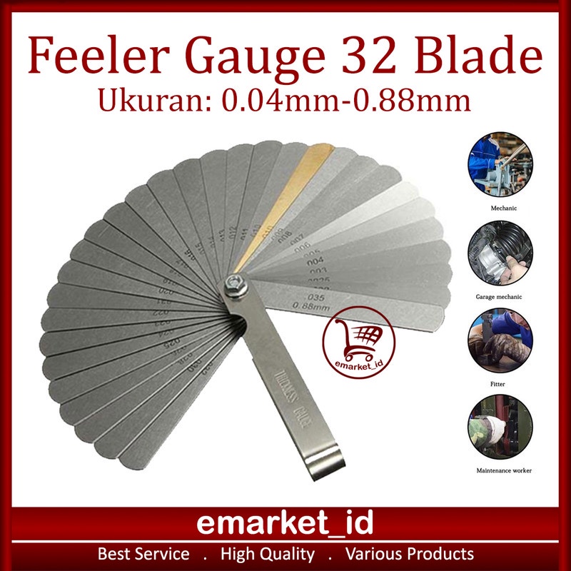 Jual Feeler Gauge 32 Blade 0.04-0.88mm / Thickness Stel Klep / Pengukur ...
