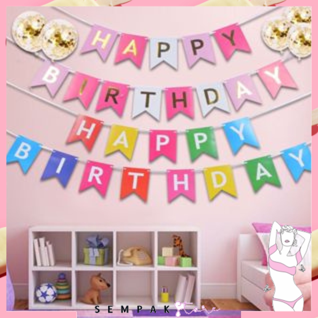 Jual SS Banner Happy Birthday Warna Warni Backdrop Pesta Bendera ...