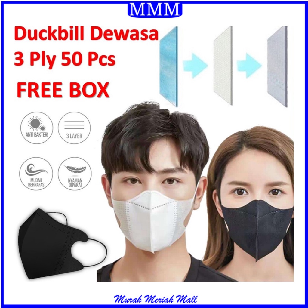 Jual MMM Masker Duckbill 3Ply 50Pcs Mask Earloop 3D Hitam Protective ...