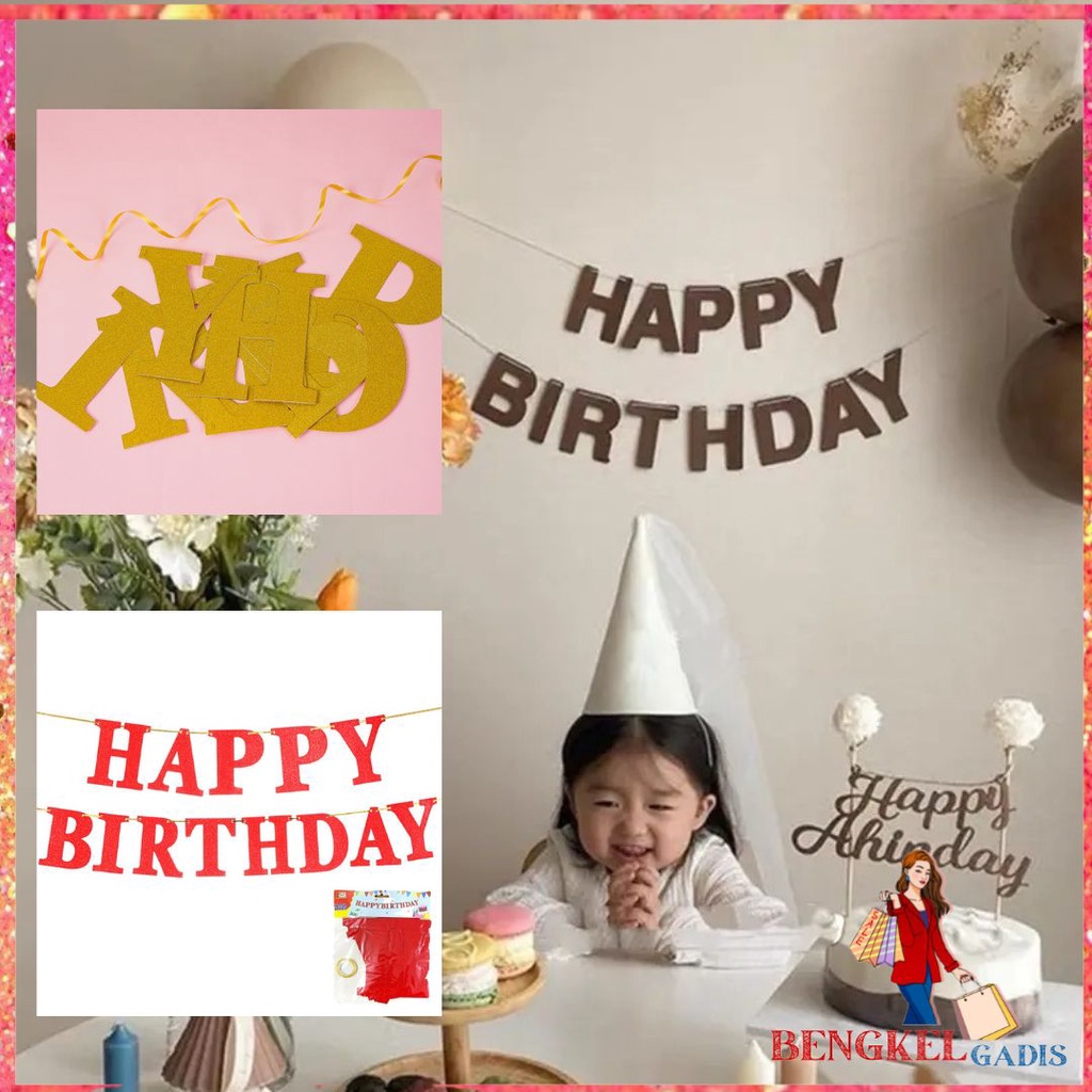 Jual BG Banner Happy Birthday Huruf Glitter Warna Warni Backdrop Pesta ...