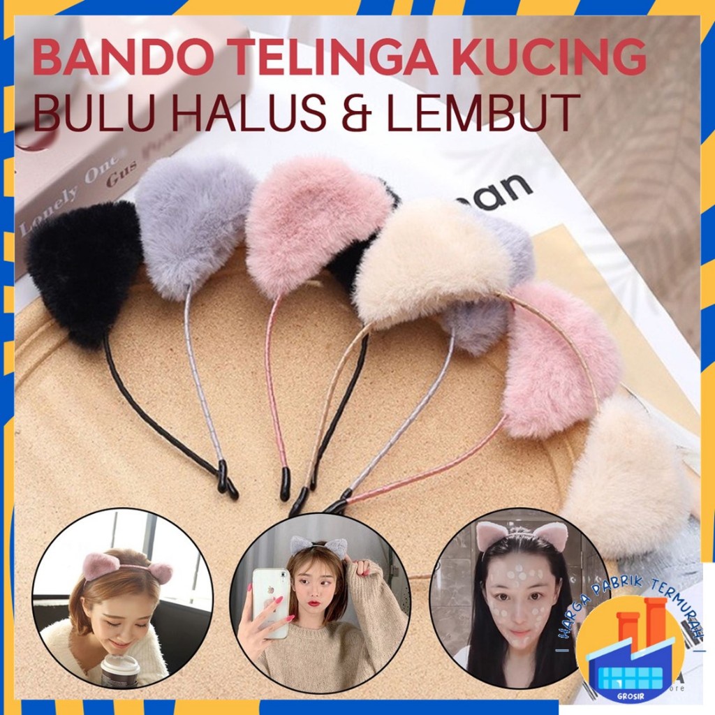 Jual HPT Bando Telinga Kucing Model Bulu halus Lembut Bandana Wanita ...