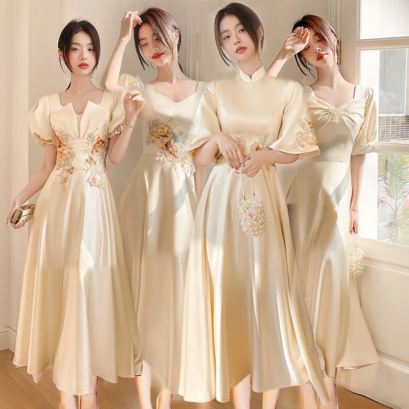 Jual Gaun Butik Pengiring Pengantin Sampanye Gaun Panjang Menengah ...