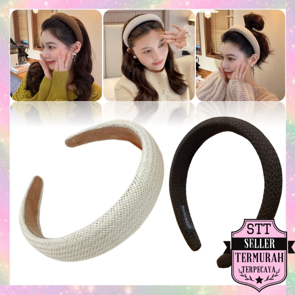 Jual STT Bando Korea Wanita Kain Motif Tikar Busa Tebal Headband Cloud ...