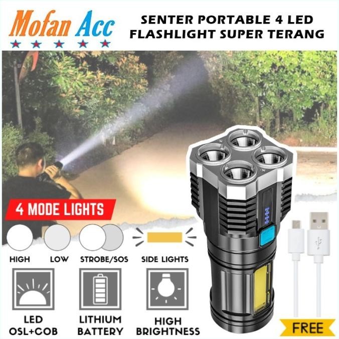 Jual Senter 4 Led + Cob Light Super Terang L-S03 Senter Rechargeable 4 ...