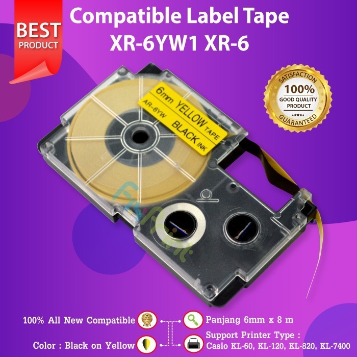 Jual Casio Label Tape Xr-6Yw1 Xr-6 6Mm Black On Yellow Printer Kl60 Kl-60 Best | Shopee Indonesia