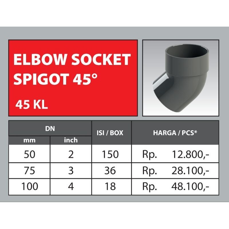 Jual Elbow Socket Spigot 45° Pipa Penyambung By RUCIKA 2-3-4 inch ...