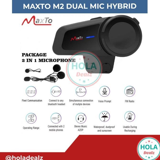 Jual New Maxto M2 Dual Mic Hybrid Intercom Bluetooth Helm 6 Rider ...