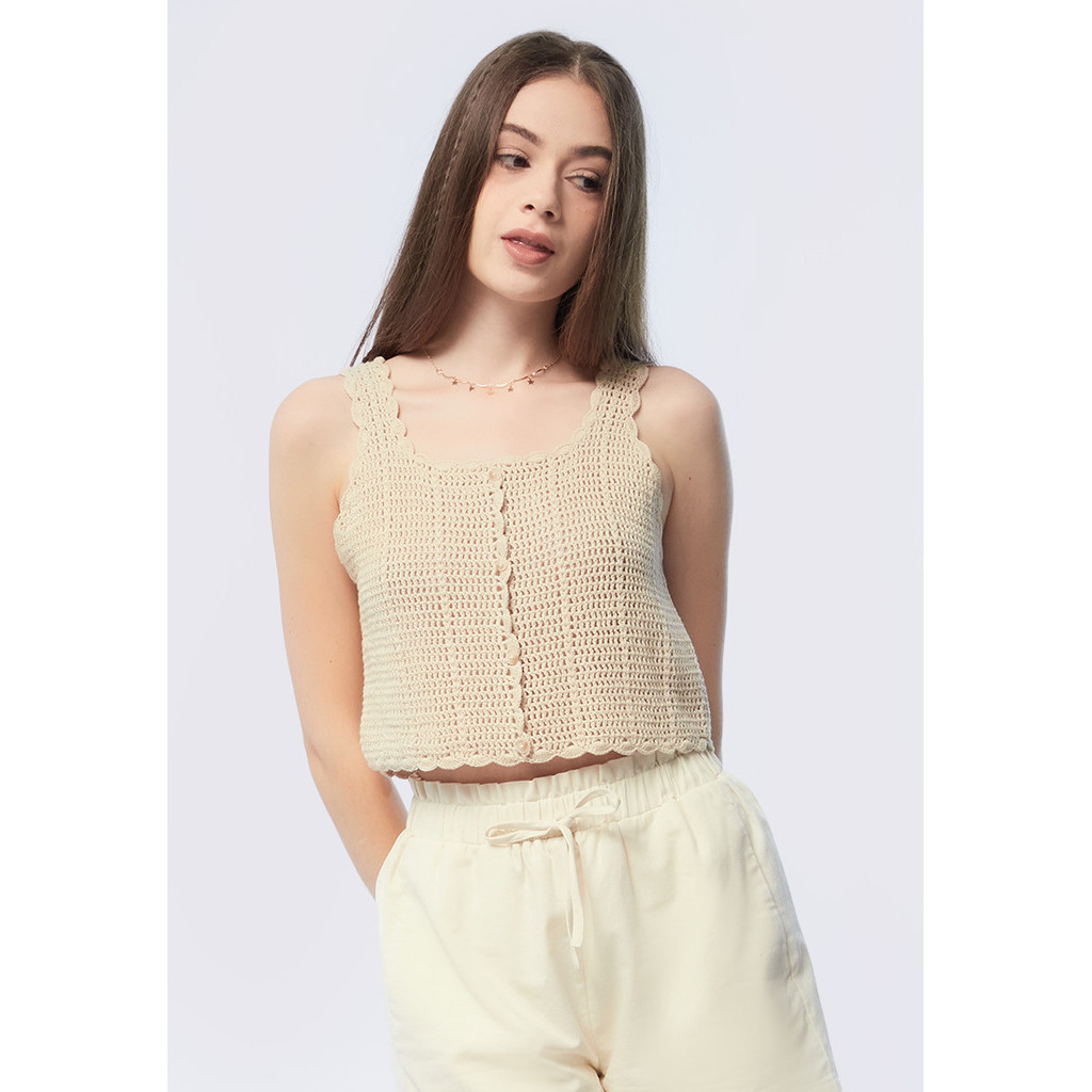 Jual COLORBOX Crochet Crop Tank Top Ecru | Shopee Indonesia
