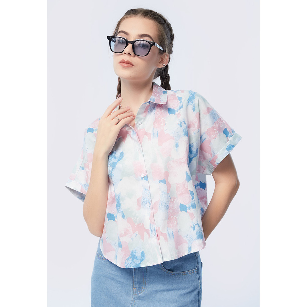 Jual COLORBOX Short Sleeve Printed Boxy Shirt Multicolor | Shopee Indonesia