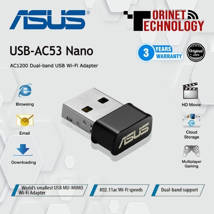 Jual Promo ASUS USB-AC53 Nano AC1200 Dual-band USB Wi-Fi Adapter ...
