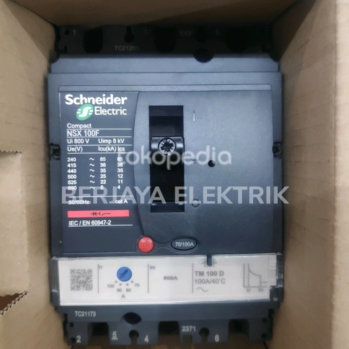 Jual MCCB NSX100F 3P 100A 36KA LV429630 SCHNEIDER ADJUSTABLE 70-100A ...