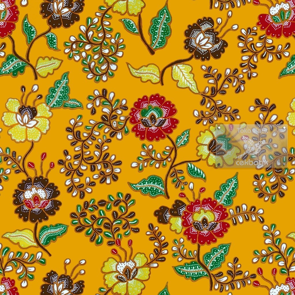 Jual Kain Batik Motif Cerah 3 Bunga Mawar Merah Kuning dan Coklat Manis ...