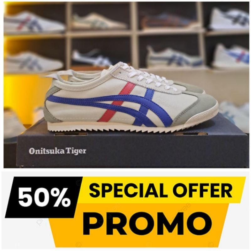 Jual Onitsuka Tiger ORIGINAL Mexico 66 Japan cream blue red free faverbag & kaos kaki | Shopee ...