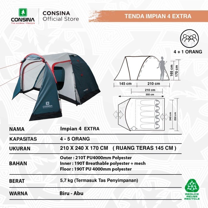 Jual fhare - Consina Impian 4 Extra Tenda Camping Keluarga 4 Orang ...