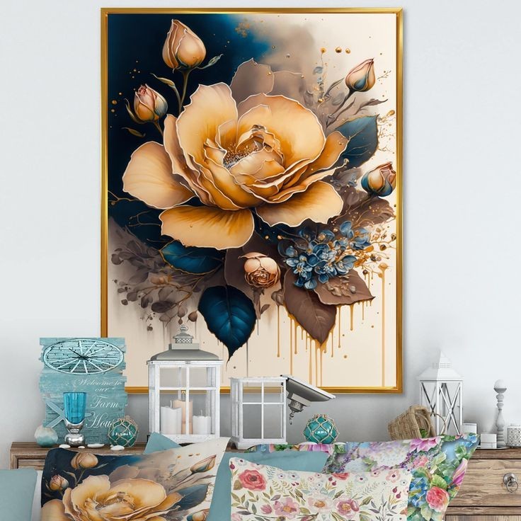 Jual Lukisan Bunga Mawar Kuning Teksture Tebal Modern art | Shopee ...