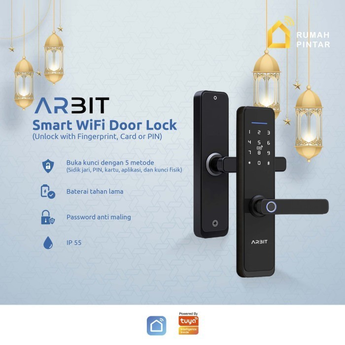 Jual ARBIT Smart WiFi Door Lock With Fingerprint Card PIN Key Kunci ...