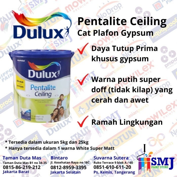 Jual NEW SERIES CAT PLAFON GYPSUM DULUX PENTALITE CEILING PUTIH WHITE ...