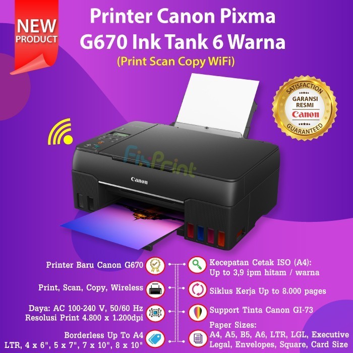 Jual Printer Canon Pixma G670 670 Printer Photo 6 Warna All In One Wifi ...