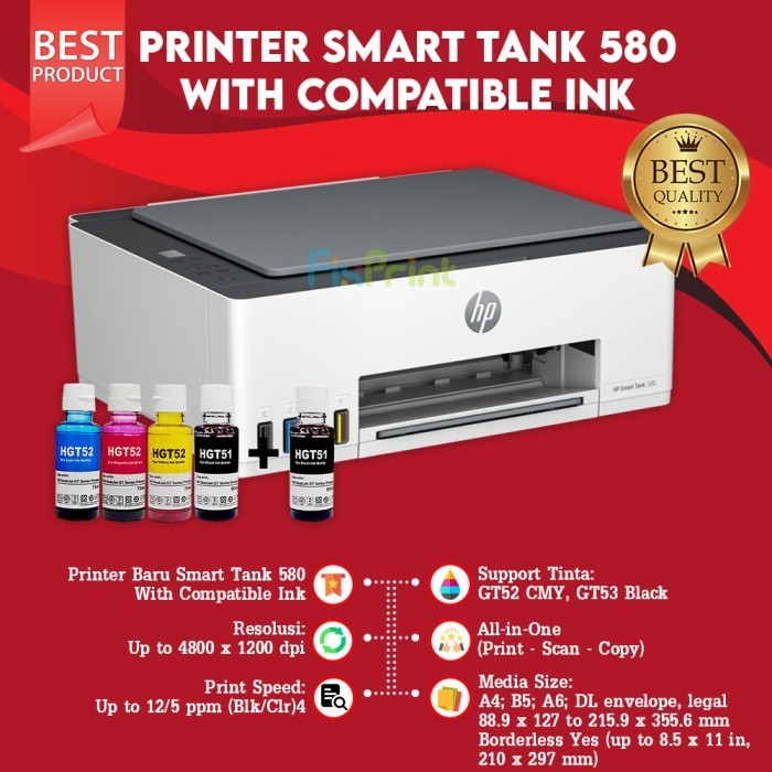 Jual Printer Hp Smart Tank 580 All In One Wifi Tinta Gt53 Termurah ...