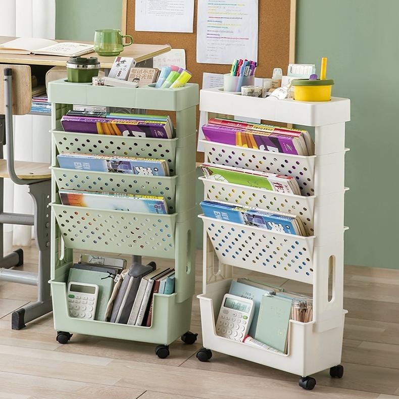 Jual Rak Buku Portable Serbaguna 5 Susun Rak Buku Roda Rak Troli Rak ...
