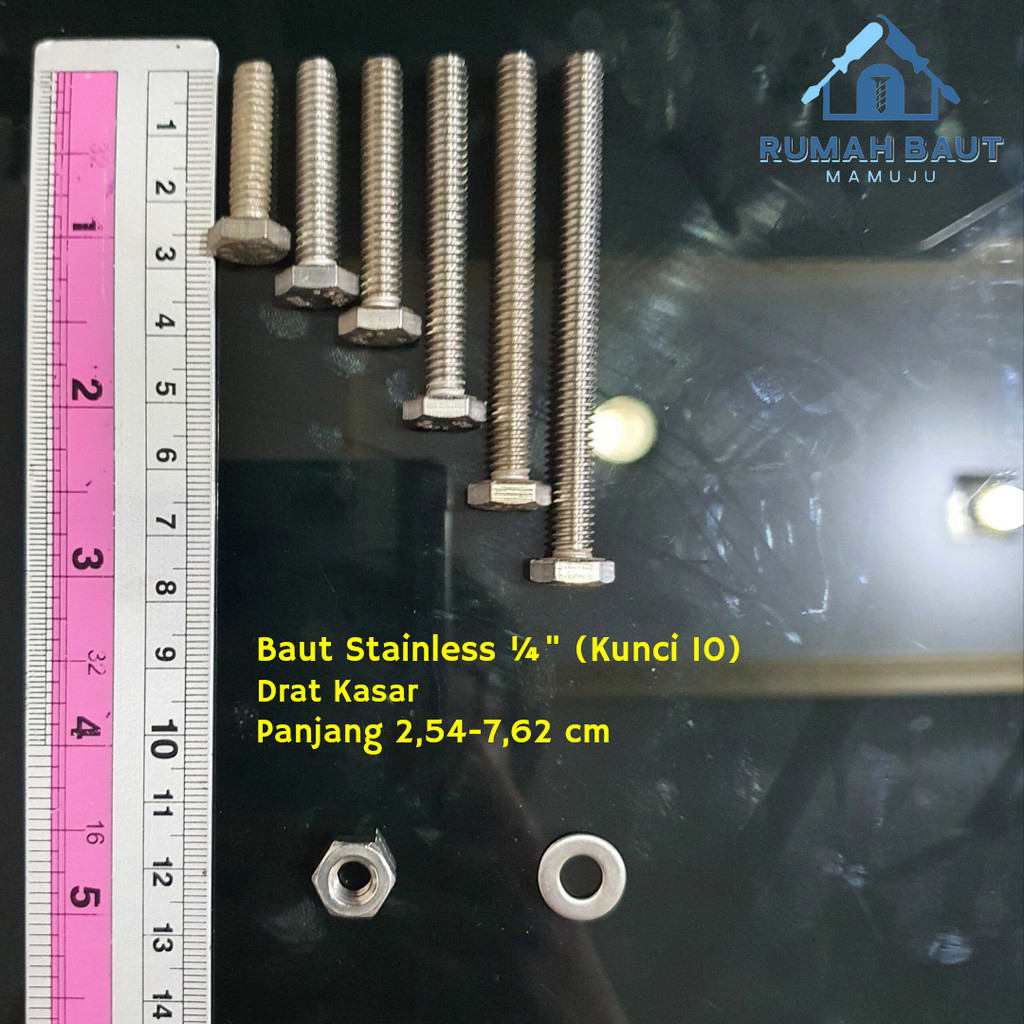 Jual Baut Stainless 1/4" Kunci 10 (Drat Kasar/20) Panjang 2,54-7,62 cm | Shopee Indonesia