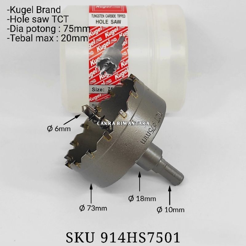Jual Kugel Hole saw 75mm TCT Holesaw 75 mm mata bor plong besi plat 75 ...