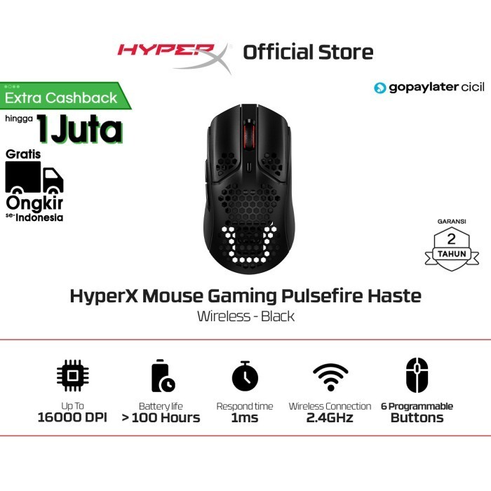 Jual Best Seller Hyperx Mouse Wireless Gaming Pulsefire Haste - Black ...