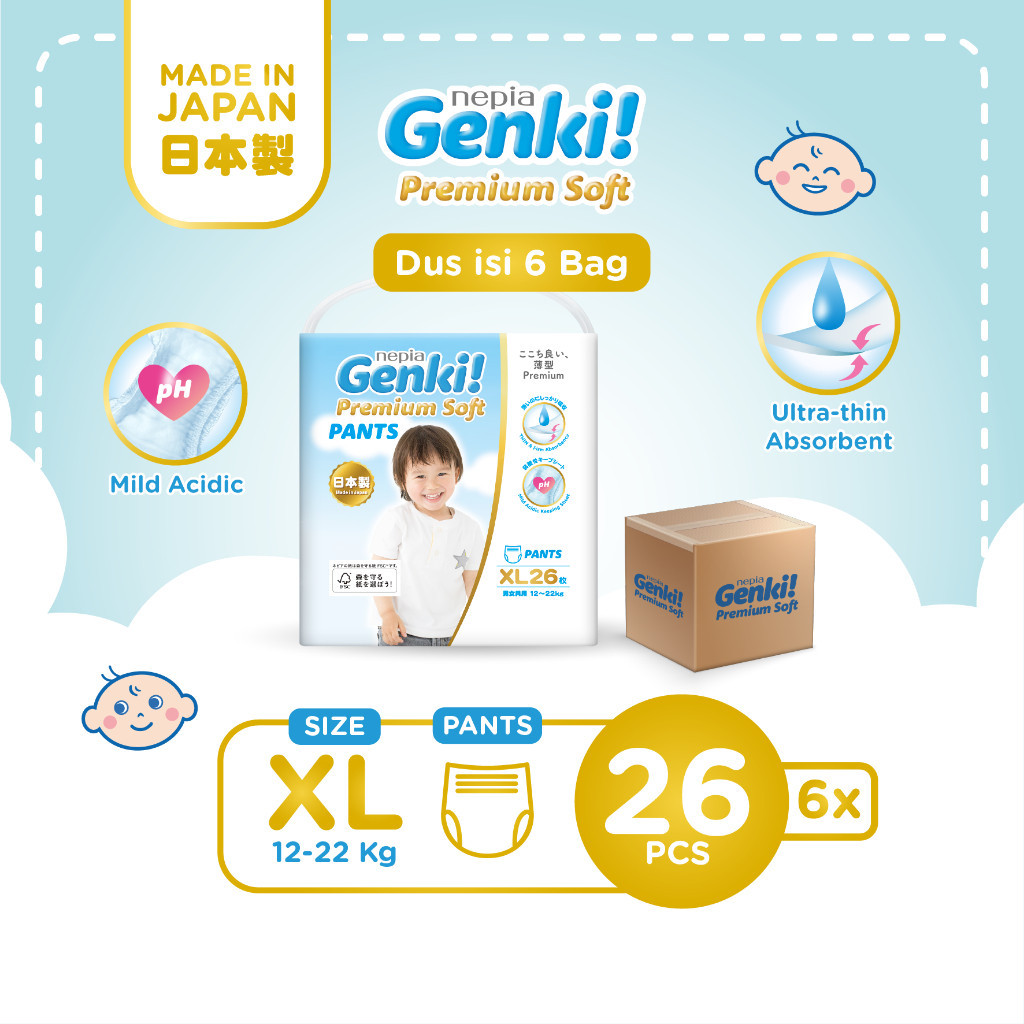 Jual (6 Pack) Nepia Genki Popok Bayi Pants Popok Celana Bayi Diapers Premium Soft XL26 | Shopee ...