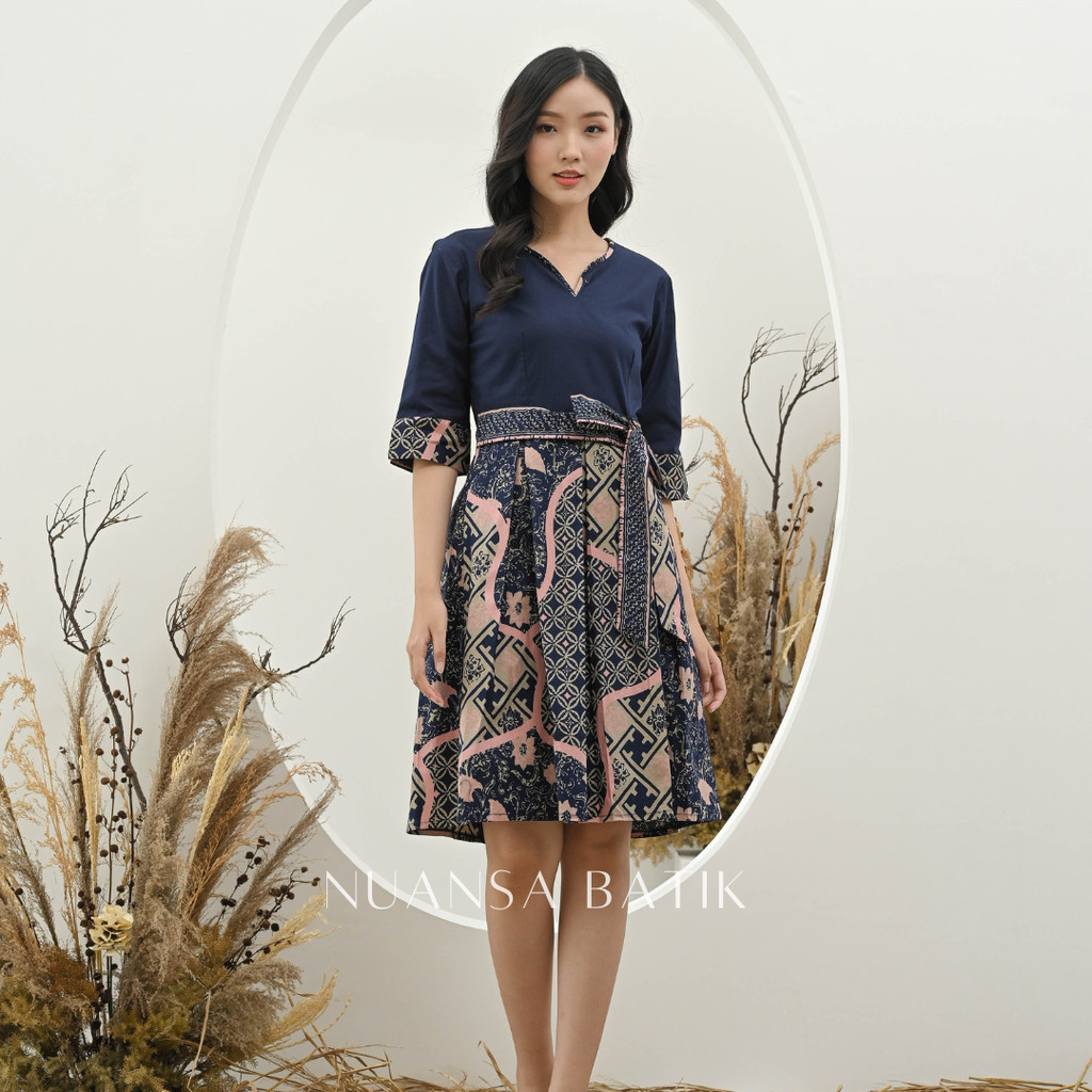 Jual Nuansa Batik Dress Batik Dengan Pita Lengan 7/8 Bahan Katun Stretch | Shopee Indonesia