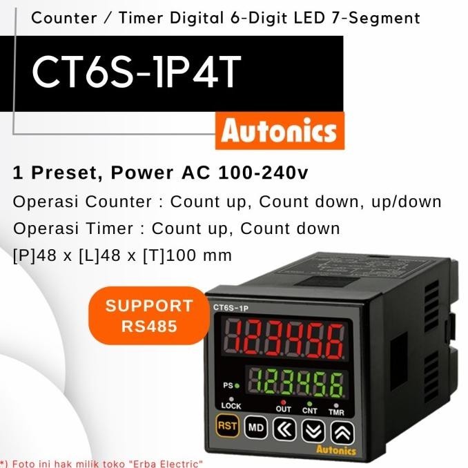 Jual AUTONICS CT6S-1P4T 220V 240V AC COUNTER TIMER DIGITAL RS485 6 ...