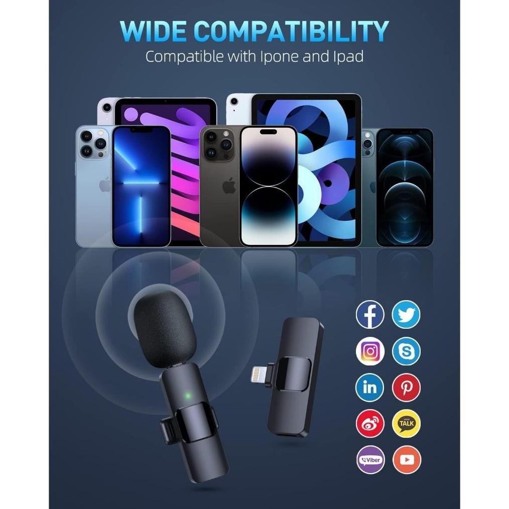 Jual PRO MIC LAVALIER WIRELESS MICROPHONE CLIP ON UNTUK LIVE 2 MIC VLOG ...