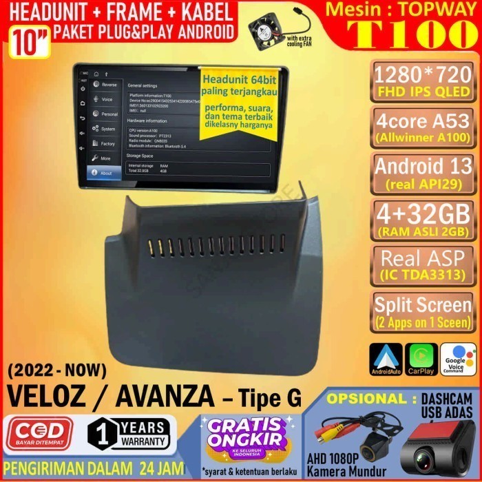 Jual Paket Headunit Android 10 inch + Frame + Soket PNP Toyota Veloz ...